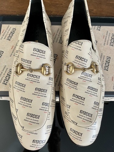 GUCCI Stamp Leather Horsebit LOAFERS Beige Gucci Size 11G | eBay