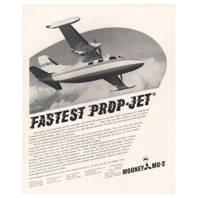 1967 Mooney MU2: Fastest Prop Jet Vintage Print Ad | eBay