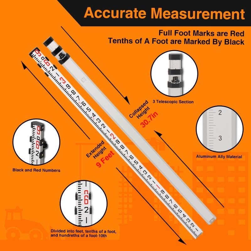 Aluminum Grade Rod - 10Ths, with Carrying Case and Rod Level (9 Foot ...