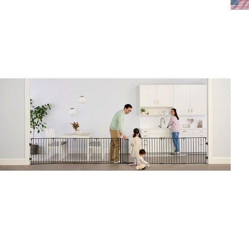 192-Inch Super Wide Adjustable Baby Gate and Play Yard, Black, 4-in-1 ...