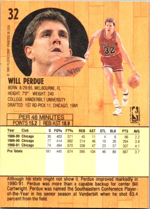 1991-92 Fleer #32 Will Perdue *Near Mint or Better* | eBay