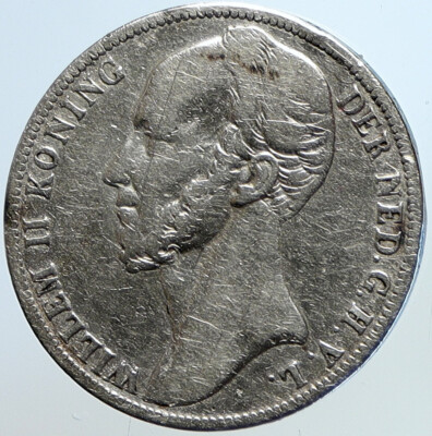 1847 Netherlands King WILLIAM II Wreath ANTIQUE OLD Silver Gulden Coin ...