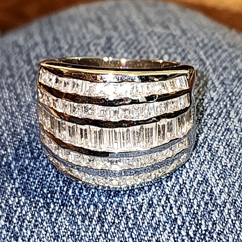Dome shaped ring-925-Tapered-Rhodium Plated-5 Rows of varied CZ's-3/4"W ...