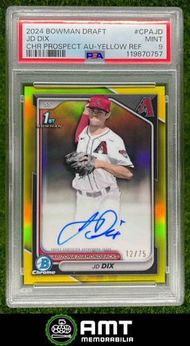 JD Dix 12/75 Chrome Prospect Auto PSA 9 2024 Bowman Draft Yellow #CPA ...