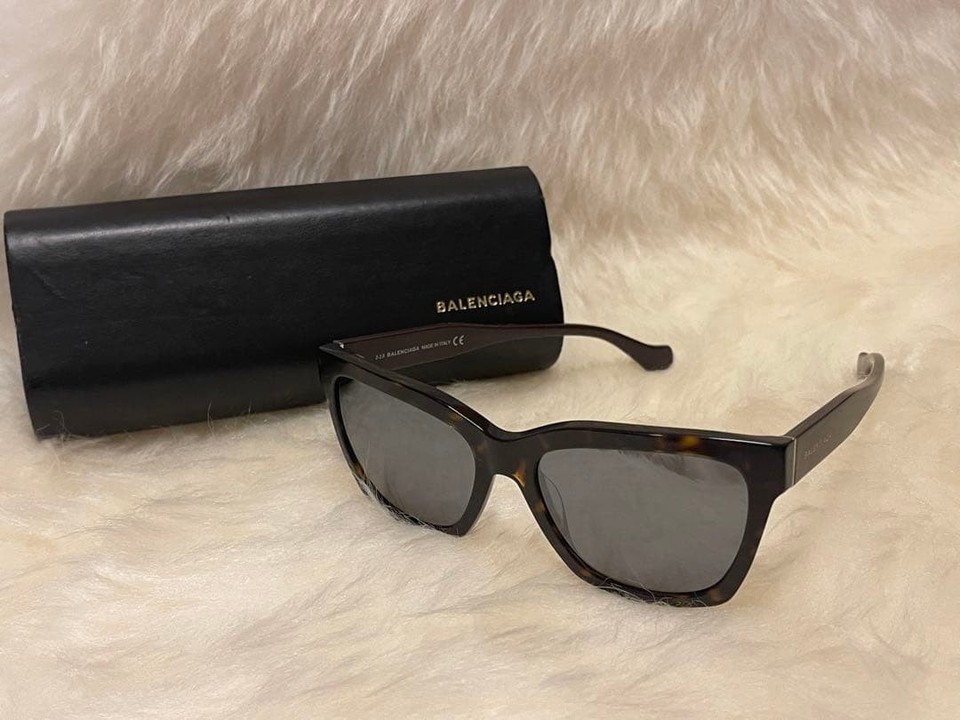 BALENCIAGA BA 0098 52C SUNGLASSES AVANA DARK TORTOISE BLACK SQUARE LENS ...