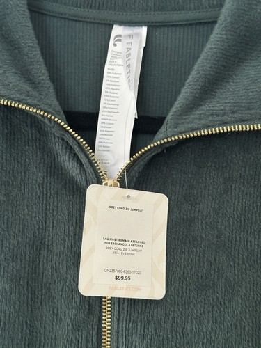 NWT Fabletics Cozy Cord Super Soft Jumpsuit Everpine Size EXTRA SMALL ...