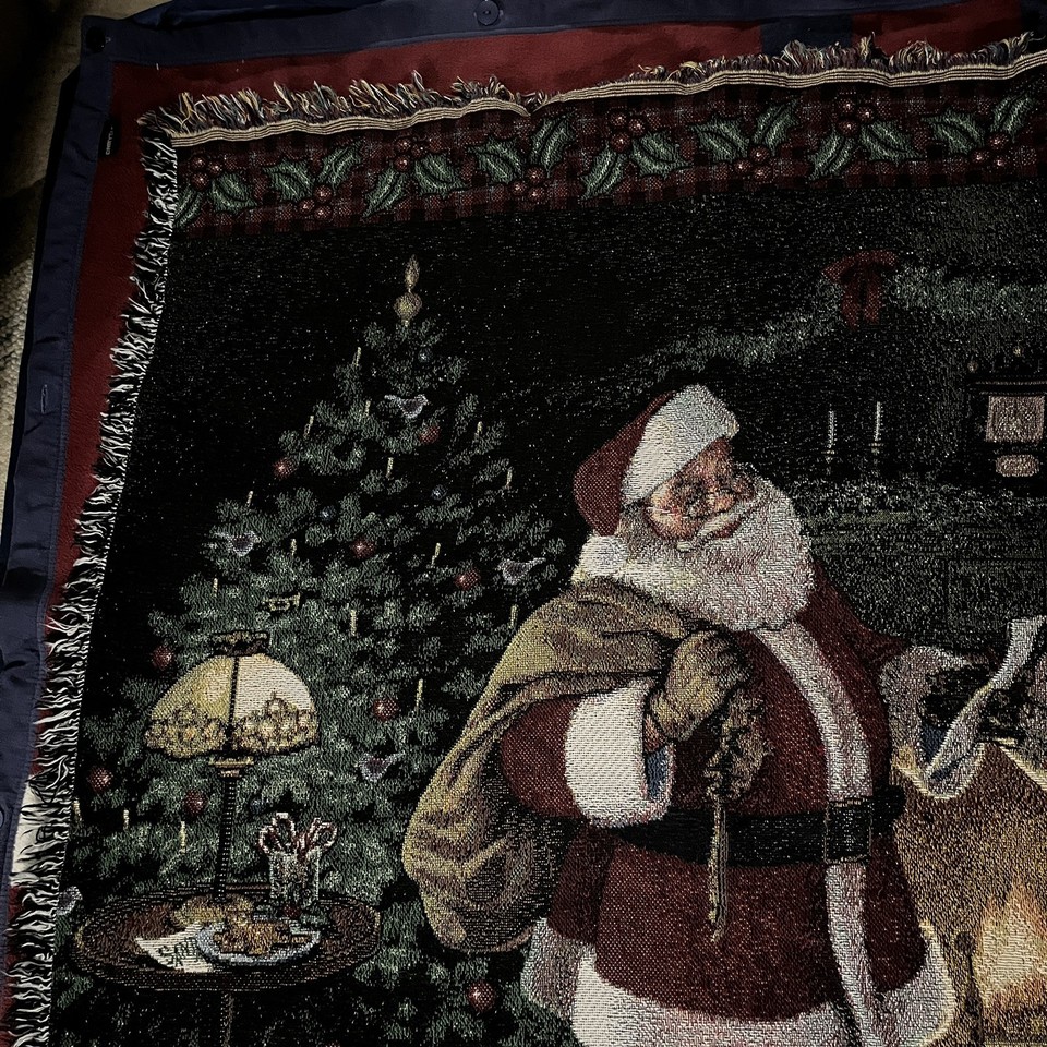 Vintage American Weavers Santa Claus Christmas List Tapestry Throw ...