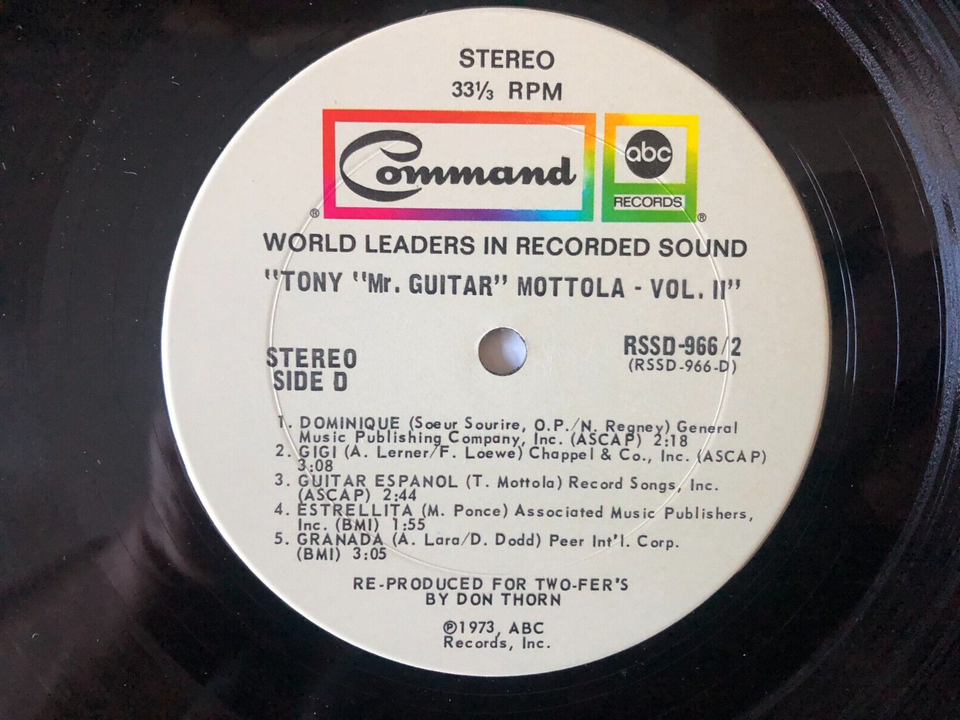 TONY "MR GUITAR" MOTTOLA VOLUME 2 Original 1973 Command double lp VG+ ...