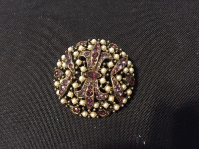 Coro Round Brooch Vintage Purple Rhinestone And Pearls | eBay