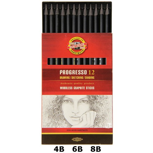 KOH-I-NOOR PROGRESSO WOODLESS GRAPHITE STICKS PENCILS 4B 6B 8B HB ...