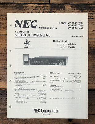 NEC AV-250 AV-250E AV Center Service Manual *Original* | eBay