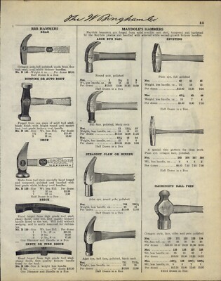 1918 PAPER AD Maydole Hammer Stanley Buckeye Blacksmith Ball Pein Brick ...