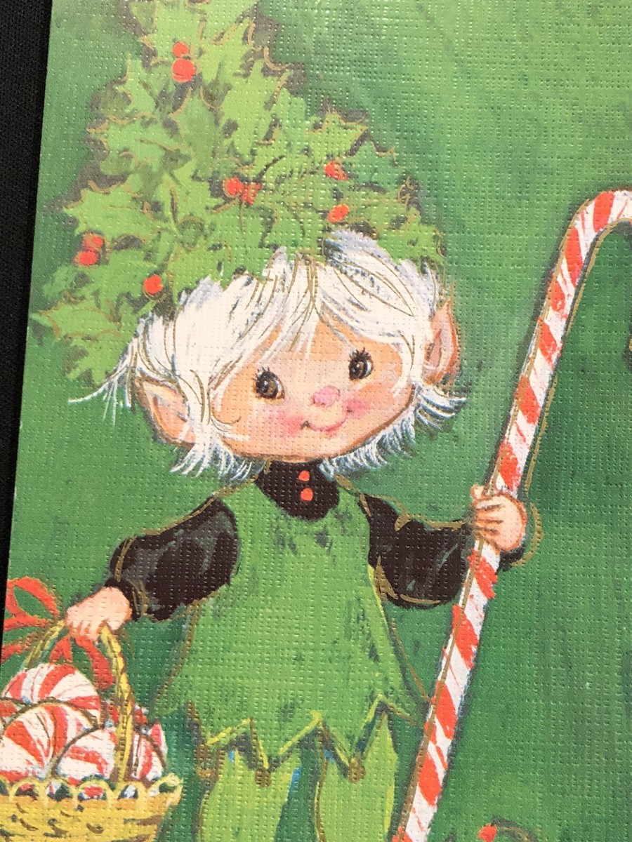 Old Style Christmas Elves Card Premium Vector | Vintage Christmas