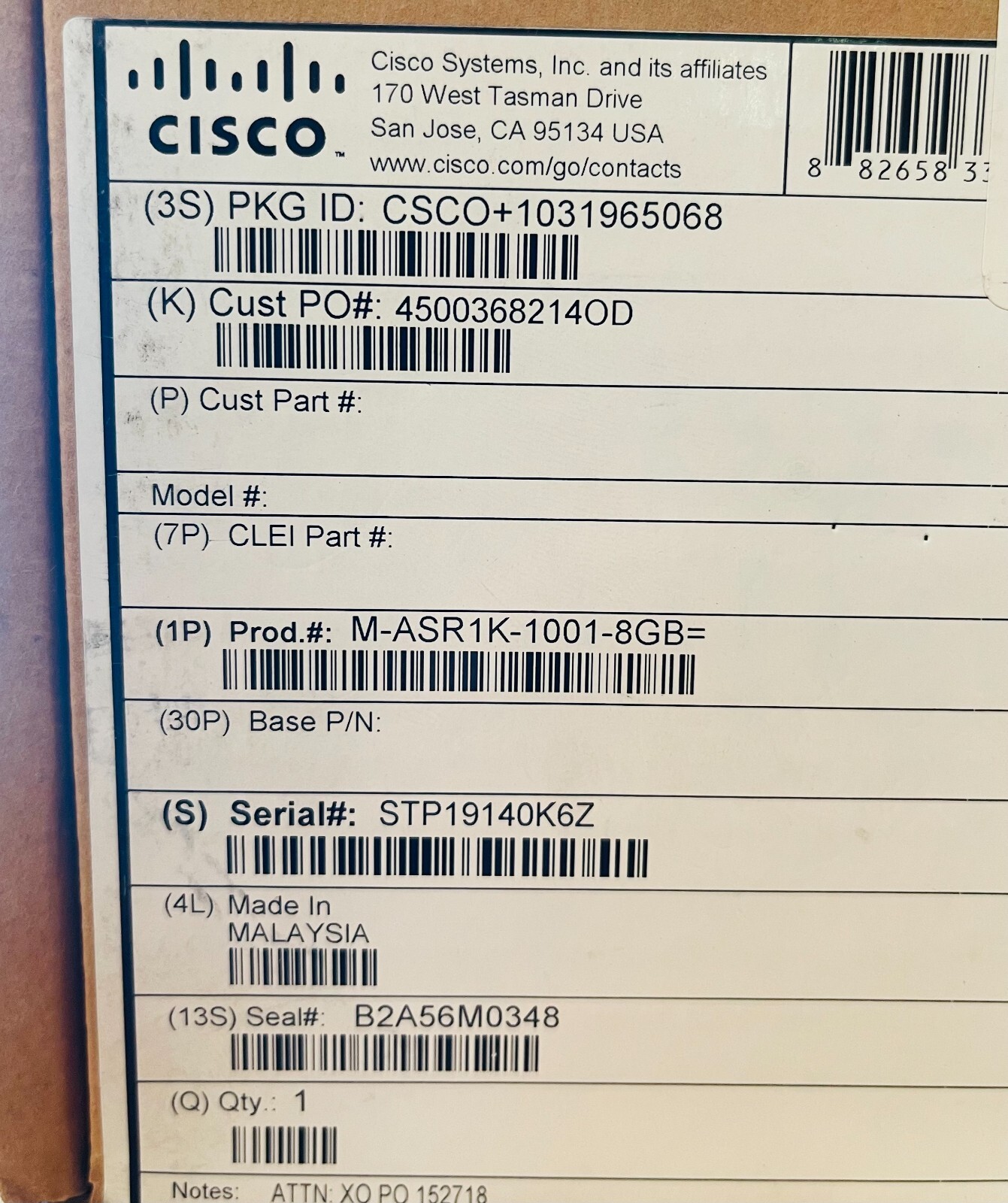 NEW Cisco M-ASR1K-1001-8GB 8GB(4GBX2) Dram Memory for Cisco ASR Series ...