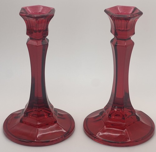 Indiana Glass Ruby Red Vintage 6" Taper Candlestick Holders Set of 2 | eBay