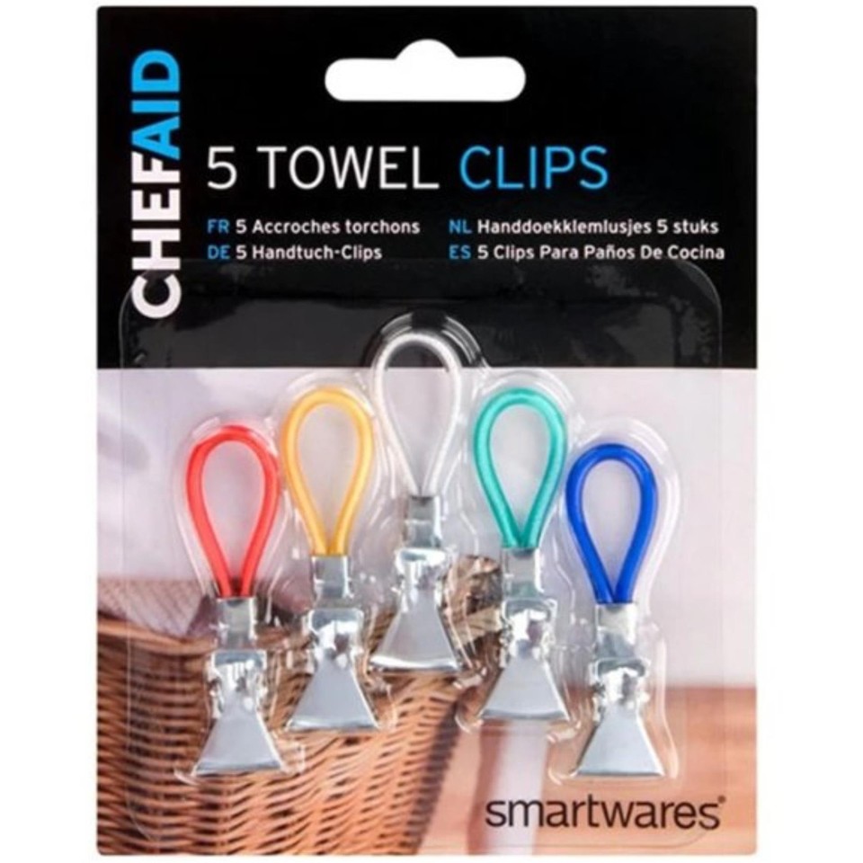 Chef Aid Kitchen Tea and Bath Towel Clips Hooks Loops Hangers Pack of 5 ...