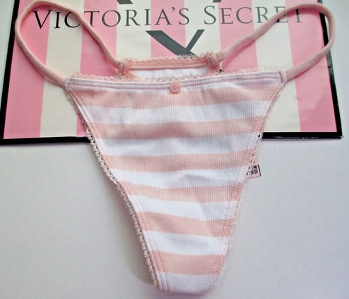 VICTORIA'S SECRET Ribbed Pink Stripe Cotton V-String Thong Panty M L ...