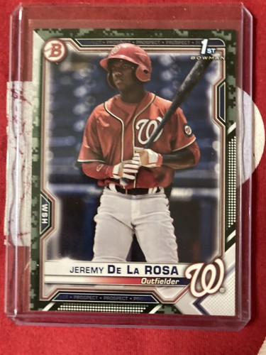 Jeremy De La Rosa 2021 1st Bowman Prospects Camo BP-25 mint Nationals ...
