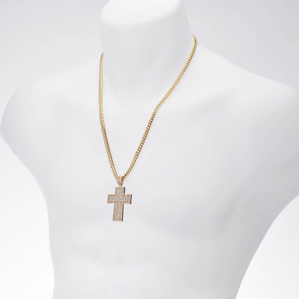 Men's Hip Hop Cross Pendant 24" Cuban Chain Necklace CPB 5054 | eBay