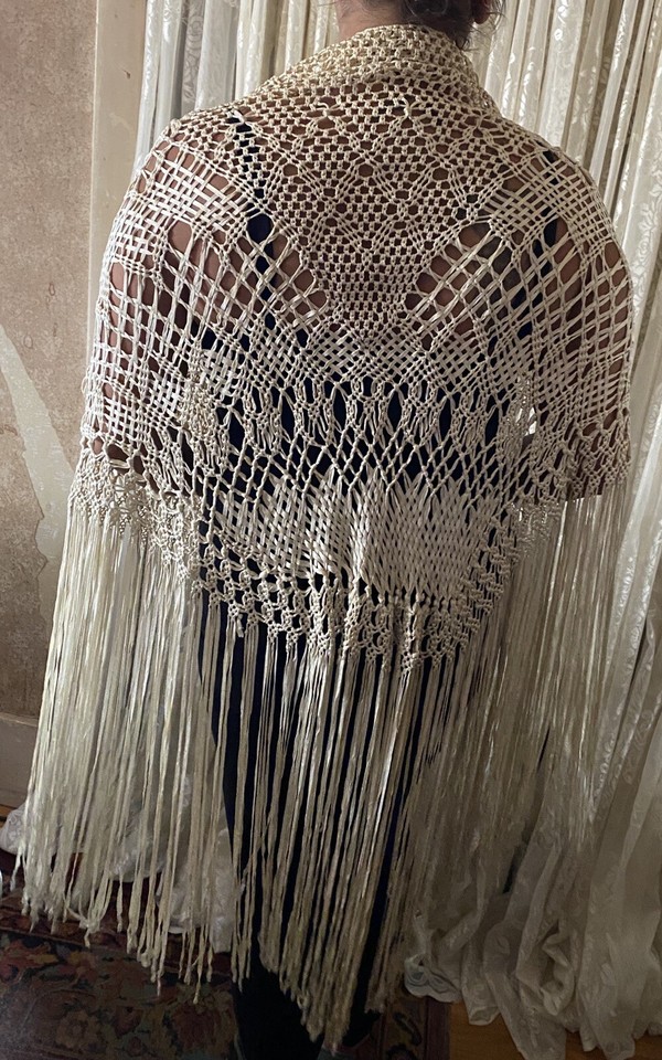 Vintage Handmade Macramé Ivory Shawl OOAK | eBay