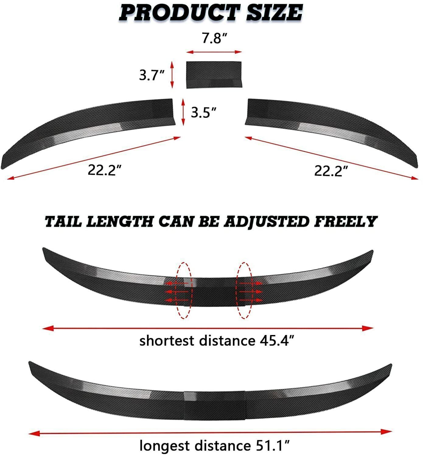 Black Adjustable Rear Trunk Spoiler Lip Roof Tail Wing For Car Sedan ...