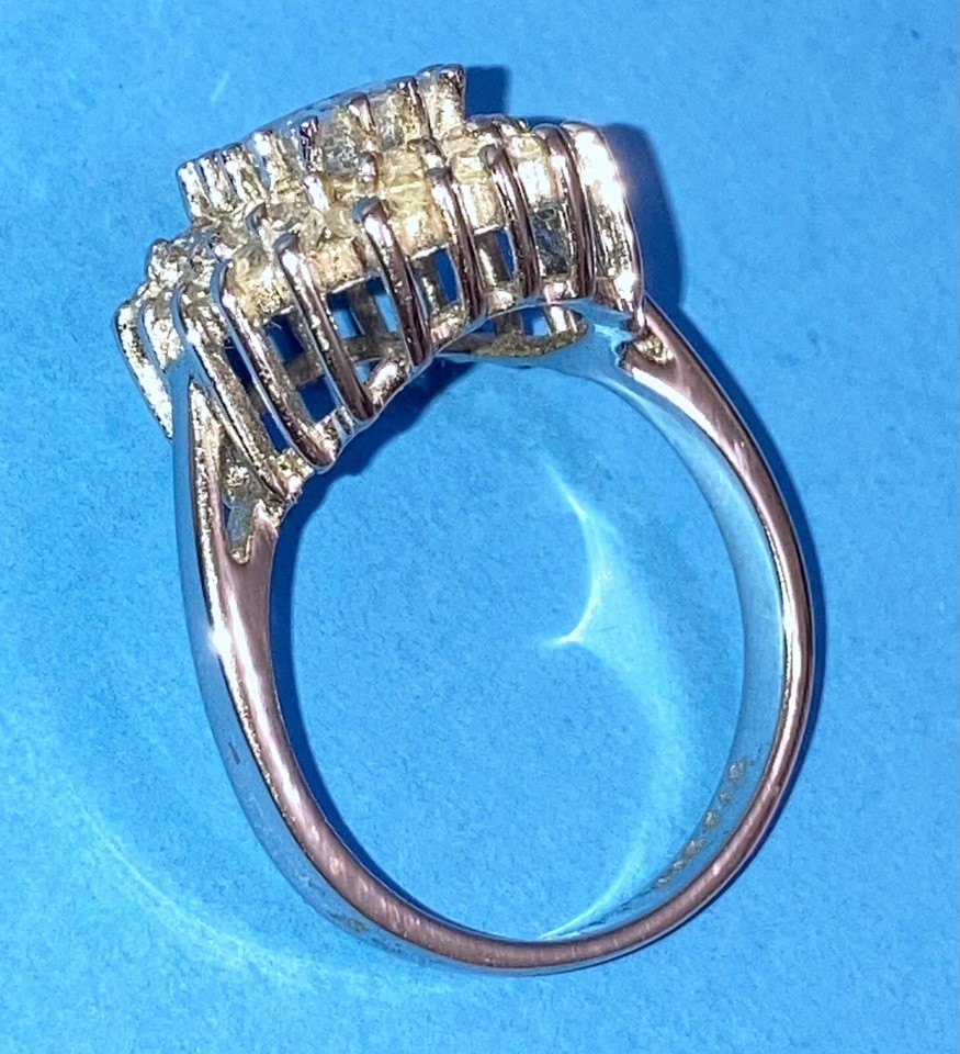 VINTAGE .925 DESIGNER FAS WHITE STONE CLUSTER COCKTAIL STERLING SILVER ...