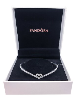 NEW Authentic PANDORA 925 Sparkling Wishbone Heart Bangle Bracelet ...