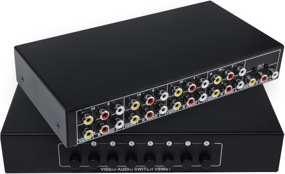 8 Ports Composite 3 RCA Video Audio AV Switcher Box, 8 Way Selector ...