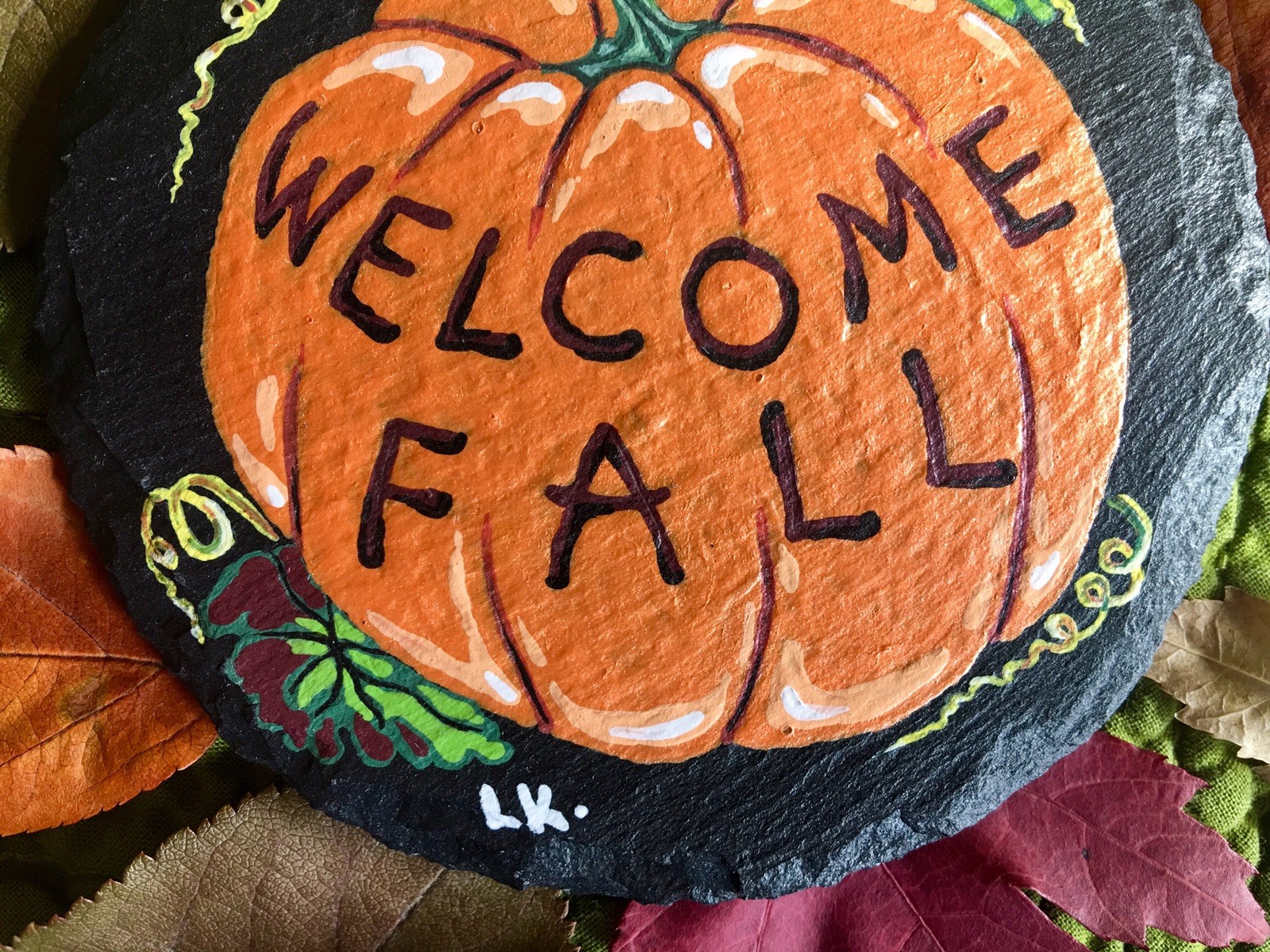 hand painted rocks, Welcome Fall , Slate Stone Coaster, Home Decor ...