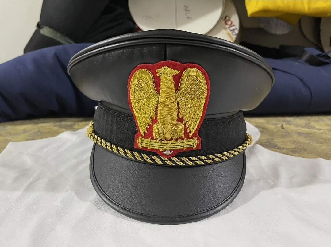 BLACK LEATHER WW2 WWII ITALIAN FASCIST OFFICER VISOR / HAT / CAP ...