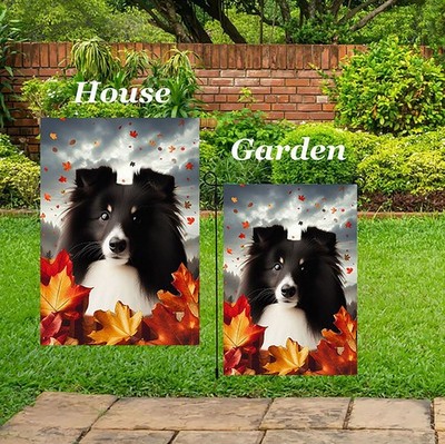 Sheltie Bi Black Fall Leaves Flag | eBay