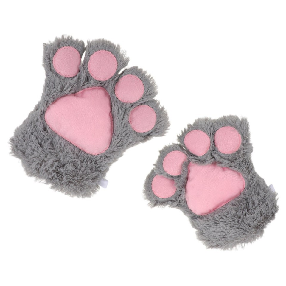 2 Pcs Paw Gloves Furry: Cute Plush Cat Paw Mittens - Animal Claw Gloves ...