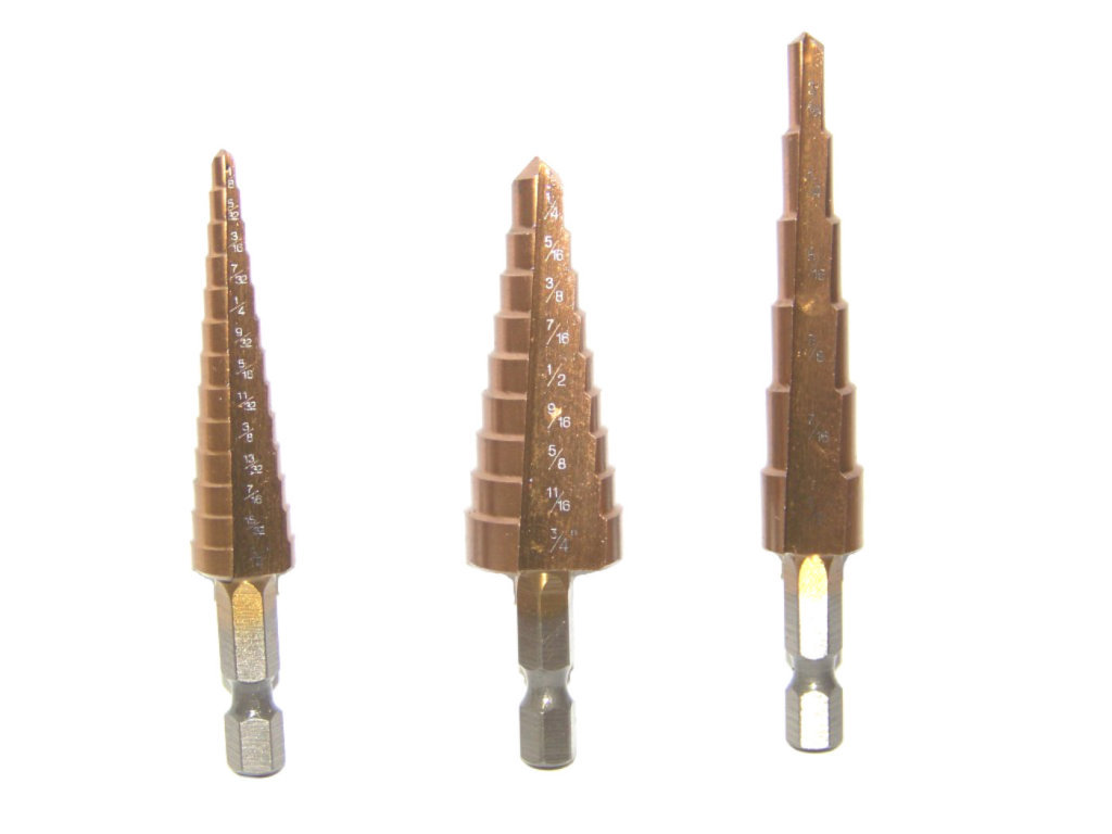 3pc Step Drill Bit Set Unibit Titanium HSS M2 28 Sizes Industrial ...