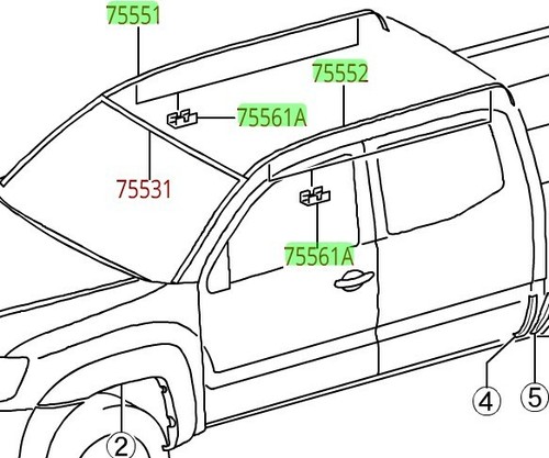 Toyota Tacoma Reg Cab 05-15 Roof Moldings 2pc Set Weatherstrip Genuine ...