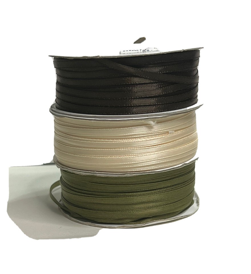 3 Rolls Ribbon Double Faced Satin Ribbon, 100Yard, 1/8-Inch Olive ...