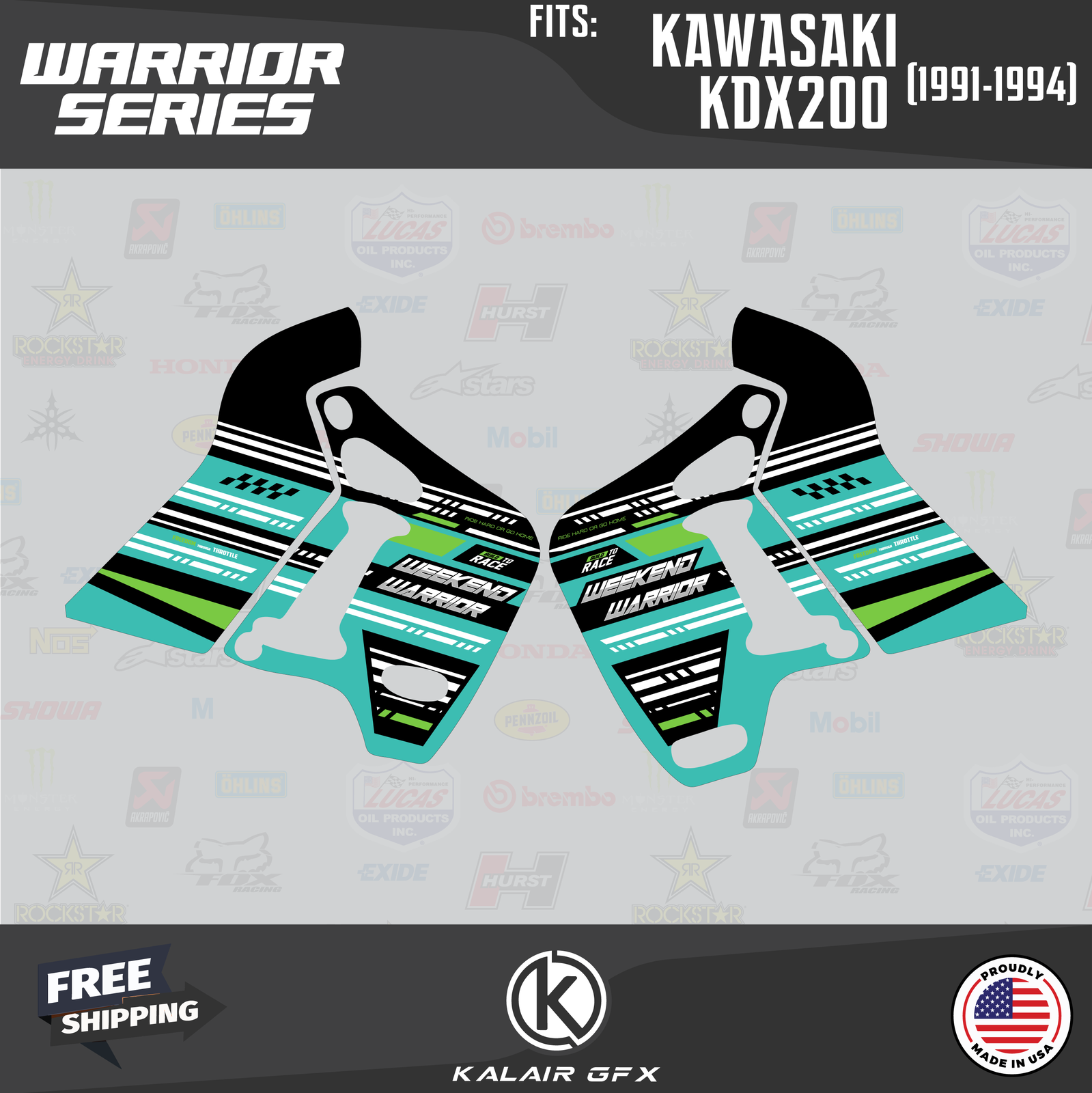 Graphics Kit for KAWASAKI KDX 200 (1991-1994) Warrior - TEAL | eBay