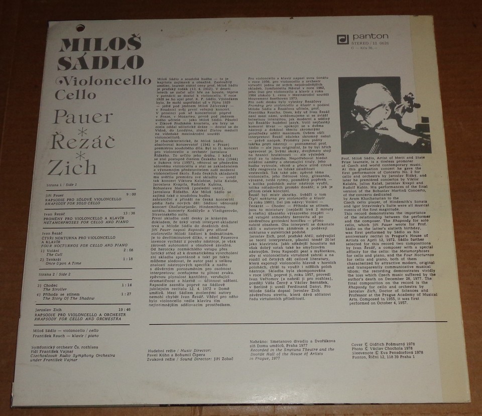 Milos Sadlo PAUER / REZAC / ZICH - Works for Cello - Panton 11 0626 | eBay