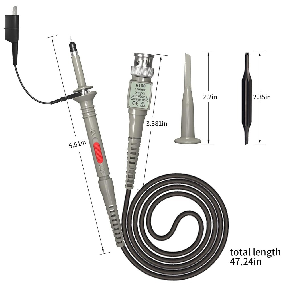 2pcs 100MHz Clip Probes 1X 10X BNC Connector Universal P6100 Oscilloscope | eBay