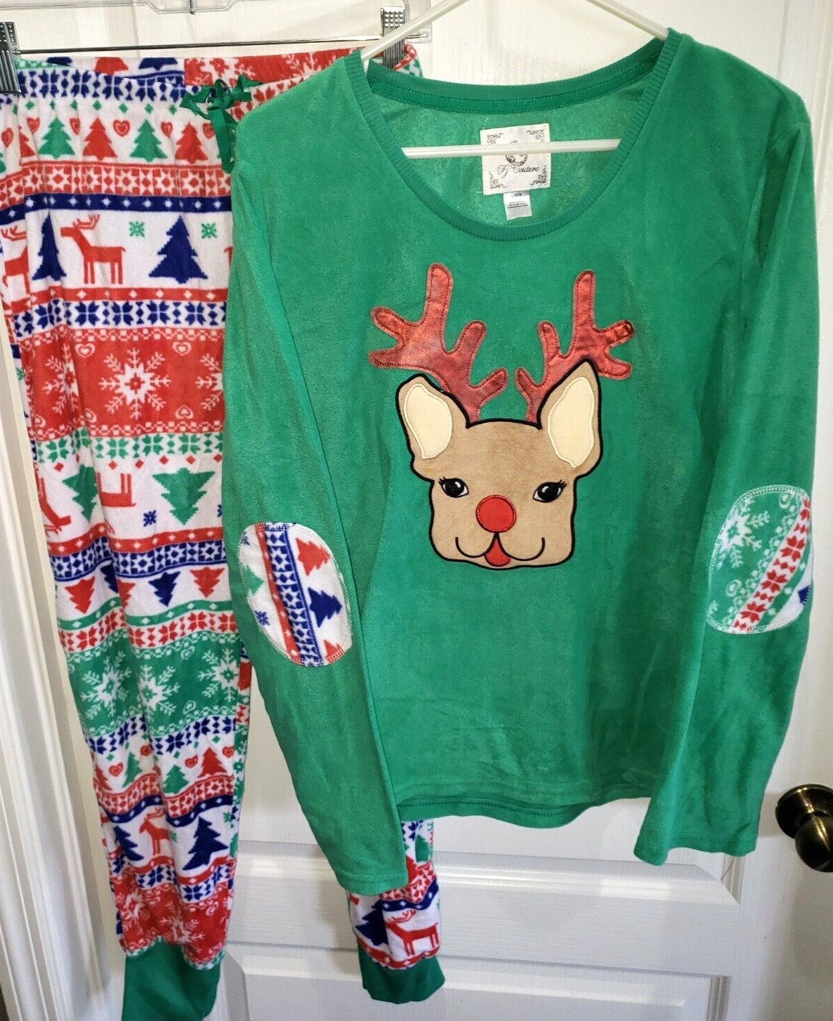 women's size large FLEECE CHRISTMAS PAJAMAS 2 PC SET REINDEER TREES ...