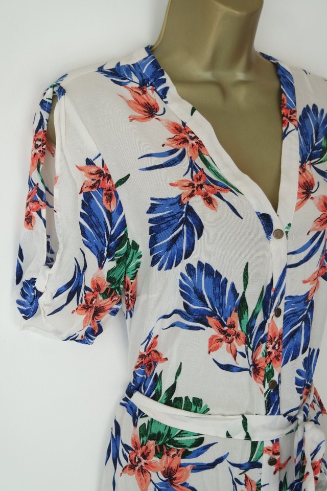 F&F WHITE FLORAL BUTTON FRONT TEA SUN DRESS SIZE 12 TIE WAIST | eBay UK