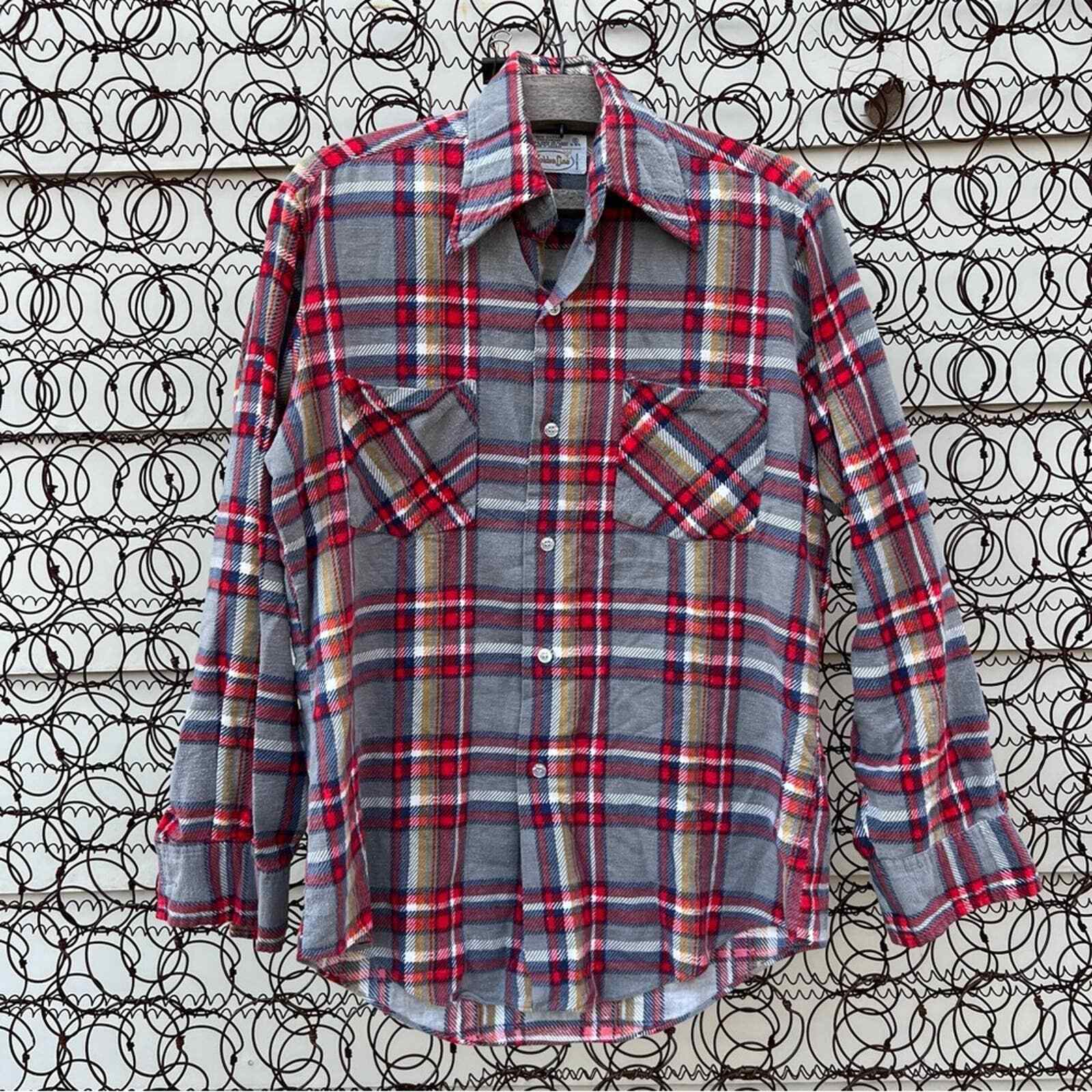 Vint Golden Line Dagger Point Collar Cotton Flannel P… - Gem