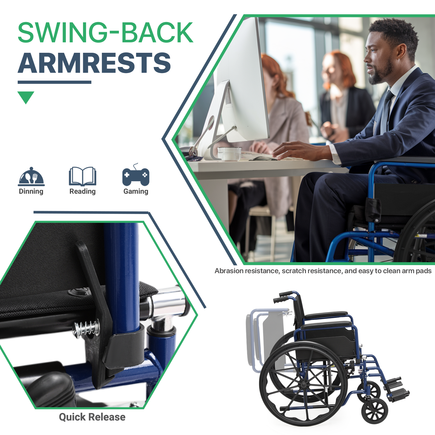 [FDA APPROVED]Foldable Manual Wheelchair w/Flip Back Armrest Swing Away ...