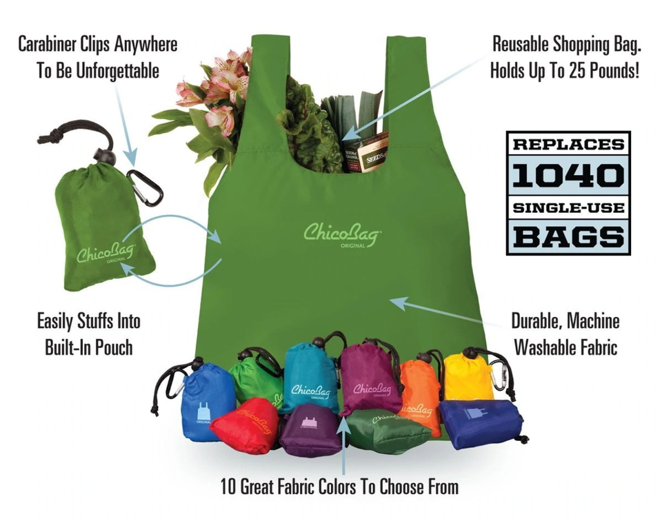 ChicoBag Original Compact Reusable Grocery Bag Tote - Attached Pouch ...
