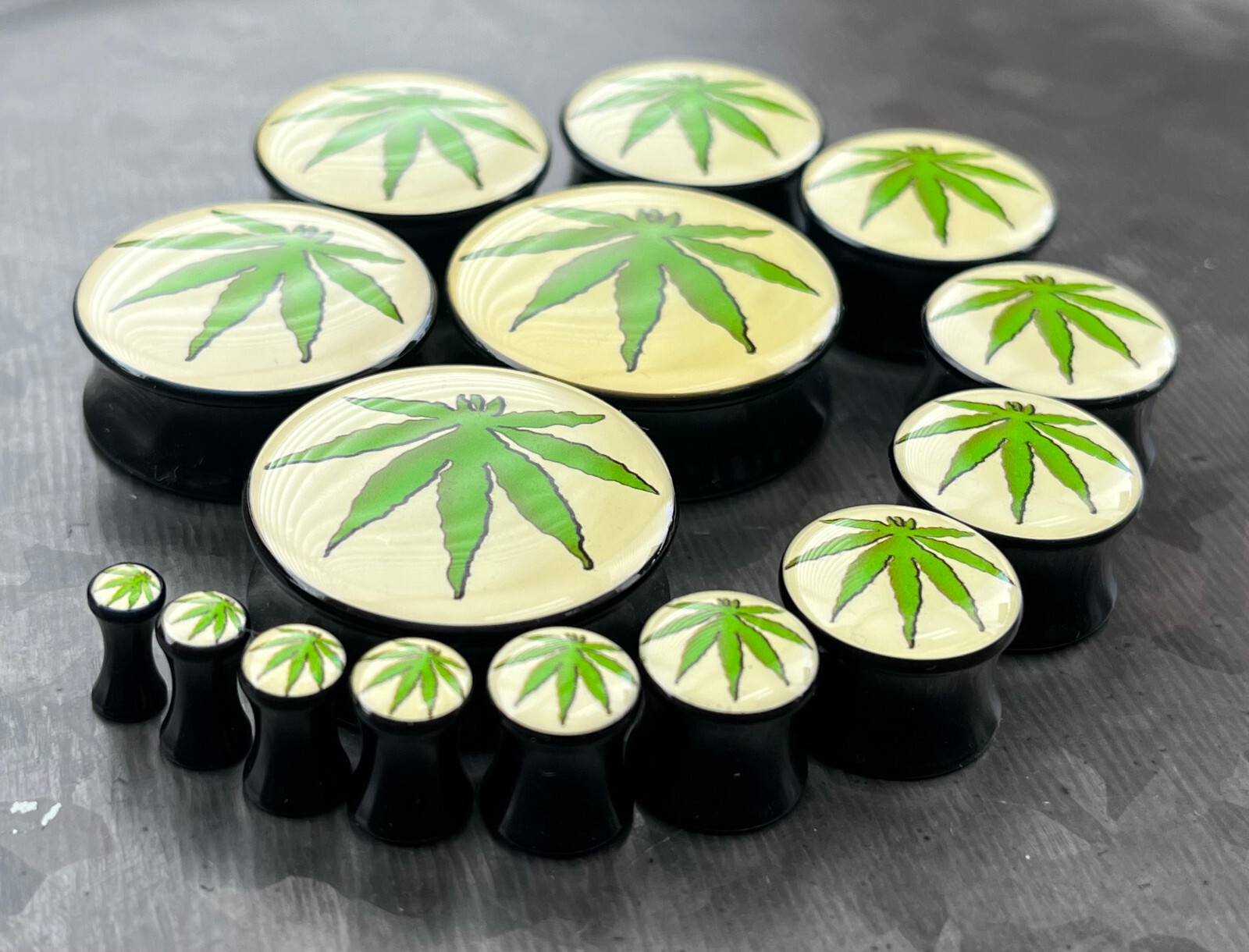 PAIR Pot Leaf Plugs Marijuana Logo Double Flare Saddle Earlets Guages ...
