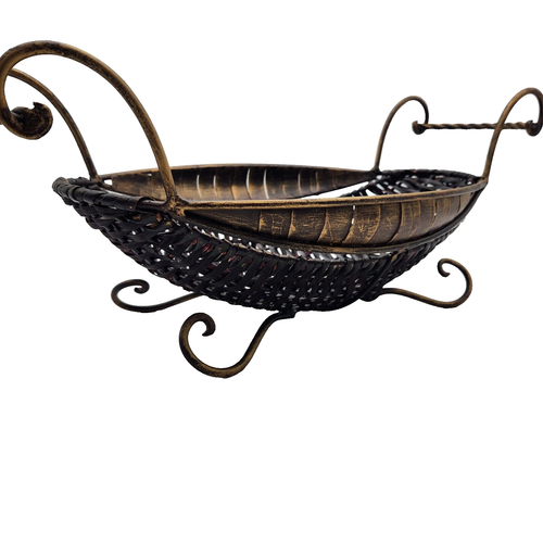 Brass Basket Wicker Look Metal Curled Feet Handles Oval MCM BOHO 17" | eBay
