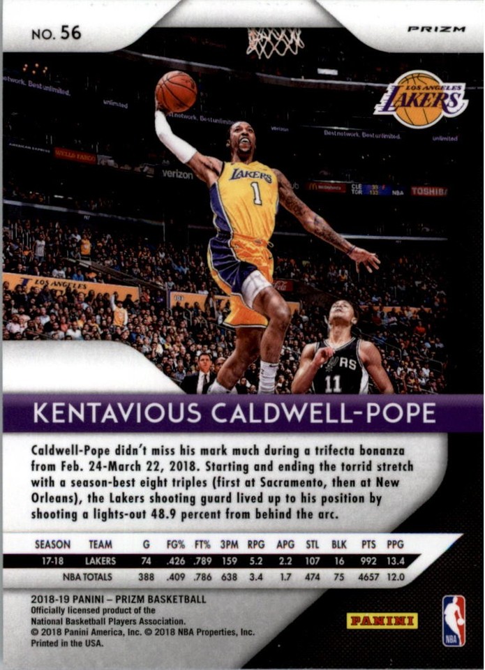 2018-19 Panini Prizm Prizms Red White and Blue #56 Kentavious Caldwell ...