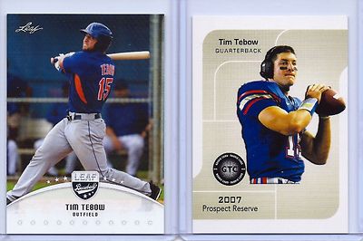(2) TIM TEBOW 2016-07 LEAF BASEBALL 1ST EVER ROOKIE CARD & FOOTBALL ...