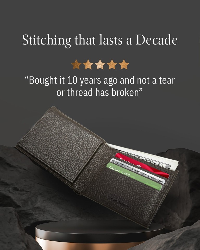 Genuine Leather Mens Wallets Bifold W/ Flip-UP Card Holder For Men RFID ...