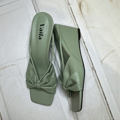 Vaila Green Bow Wedge Slide Sandals Straps Slip On Synthetic US 10 | eBay