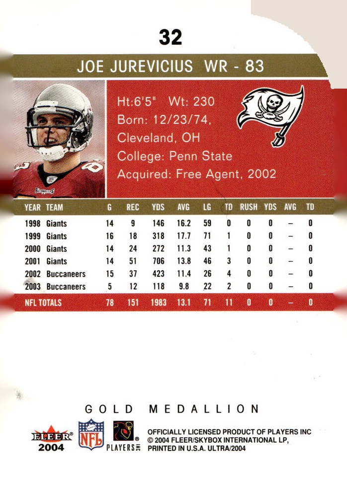 2004 Ultra #32 Joe Jurevicius Gold Medallion | eBay